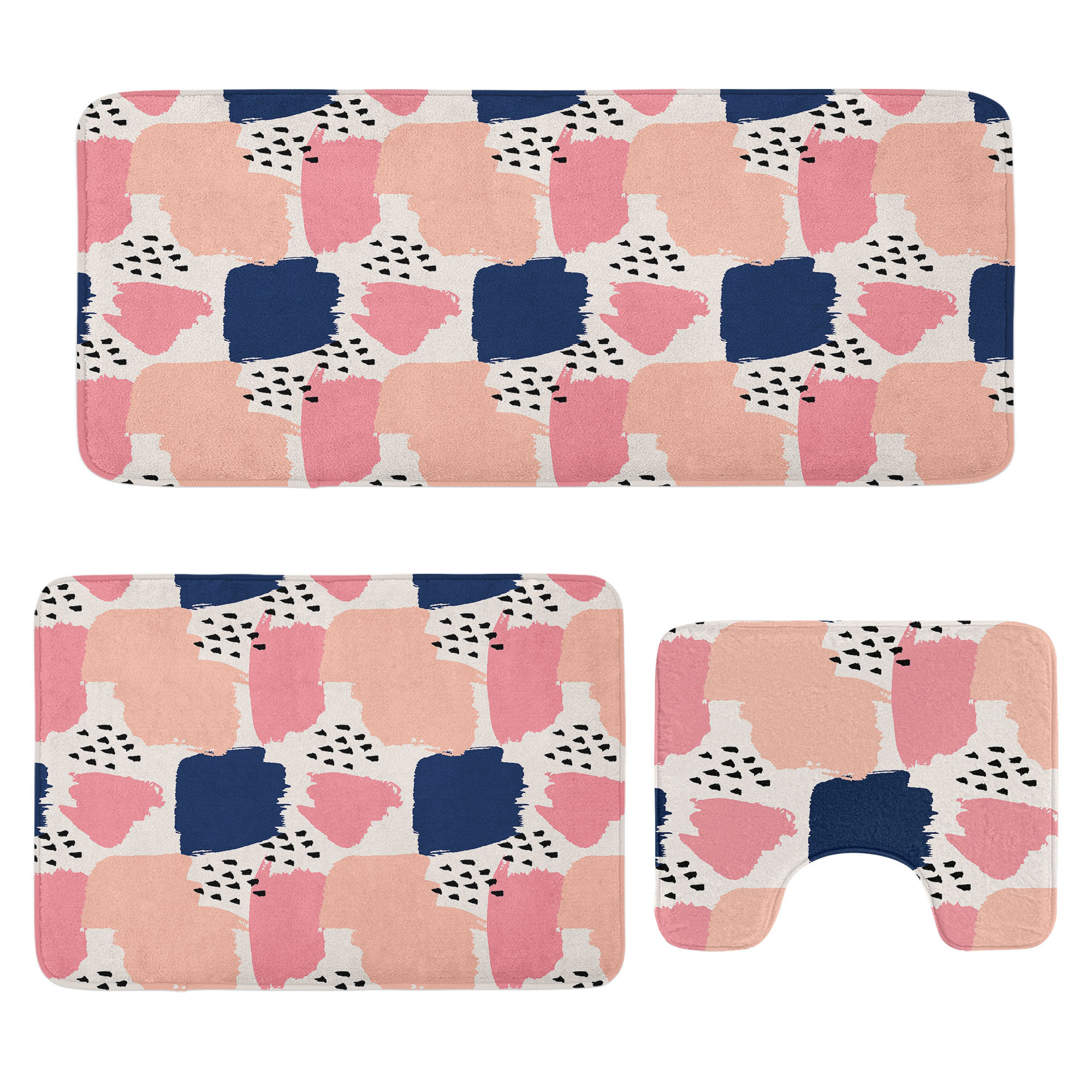 East Urban Home Navy and Blush Bathroom Rug Set 3 Pieces U-Shape ...