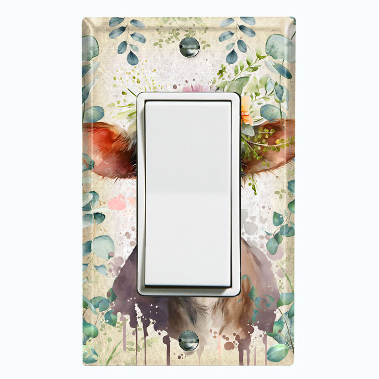 WorldAcc Metal Light Switch Plate Outlet Cover (Cute Cow Animal Flower ...