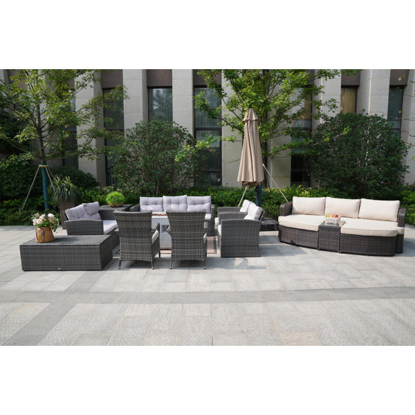 Wade Logan® Anazco Rattan Wicker 14 - Person Seating Group with Mixed ...