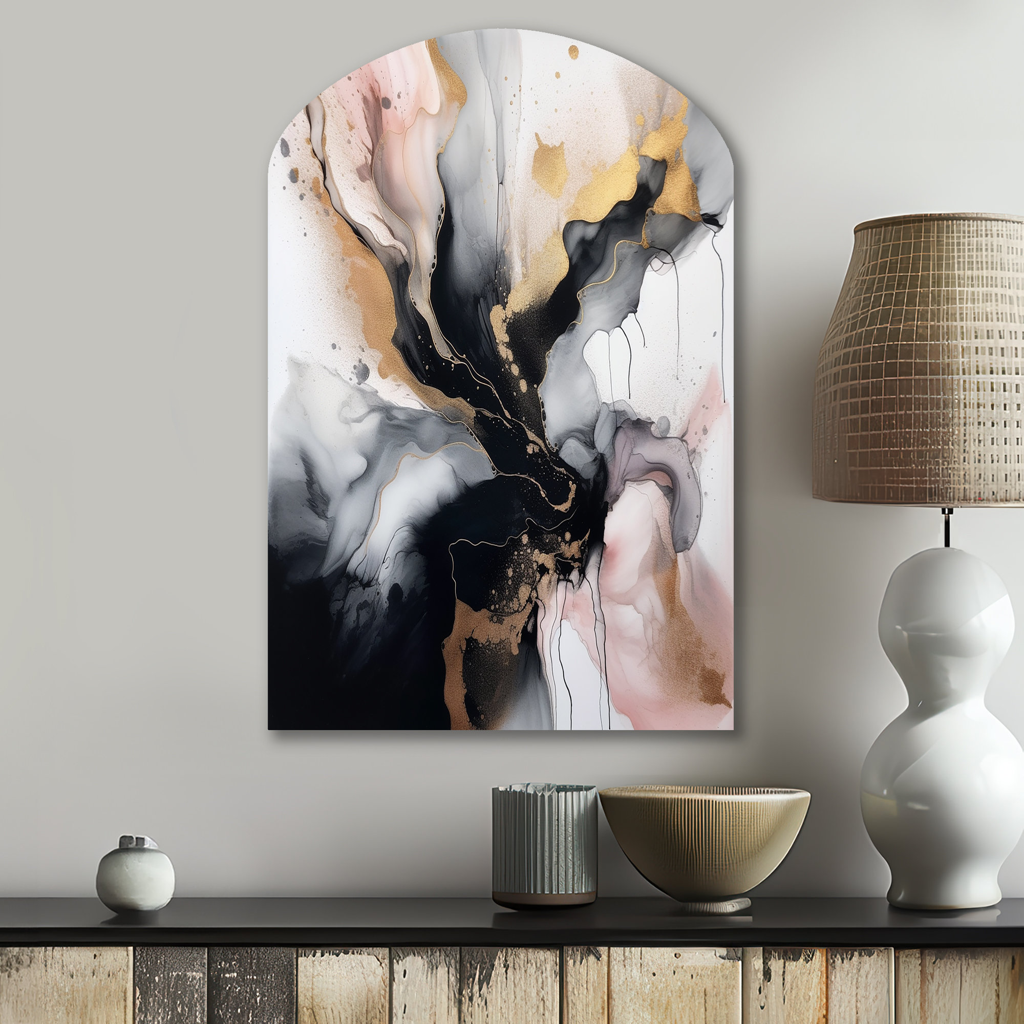 Design Art Pink Black Textured Splash Marble II - Abstract Marble Arch ...