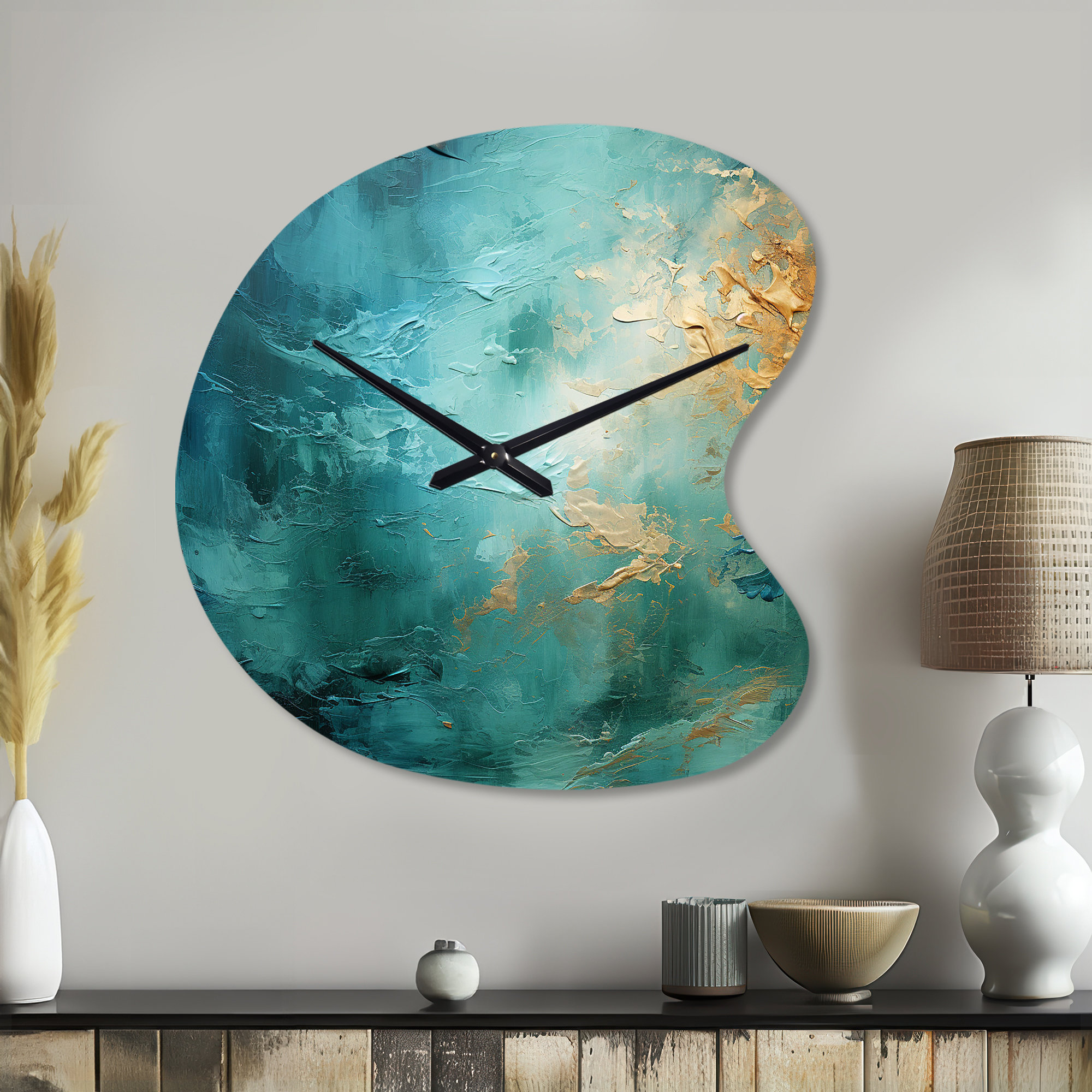Design Art Teal Oasis III - Drop Shape Large Teal Wall Clock Sculpture ...