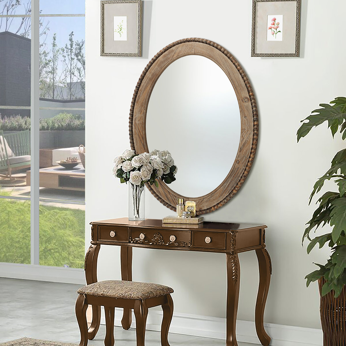Dakota Fields Lynwood Farmhouse Wood Oval Wall Mirror & Reviews | Wayfair