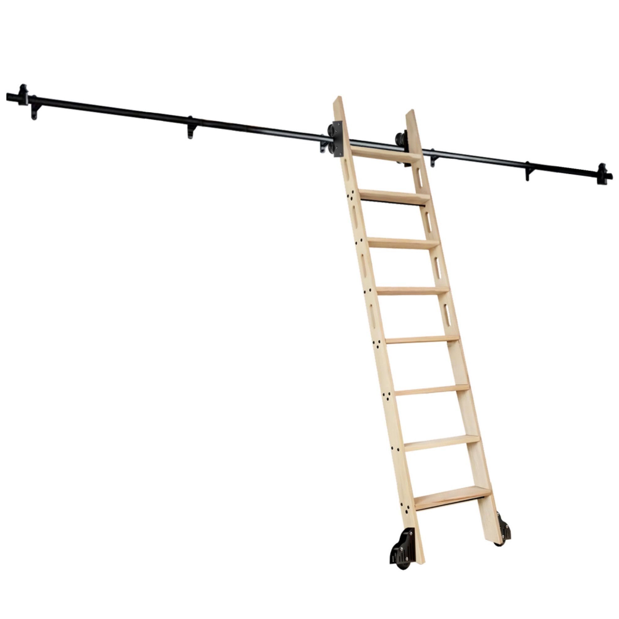 WFX Utility™ Natural Knotty Pine Wood Sliding Library Step Ladder With ...