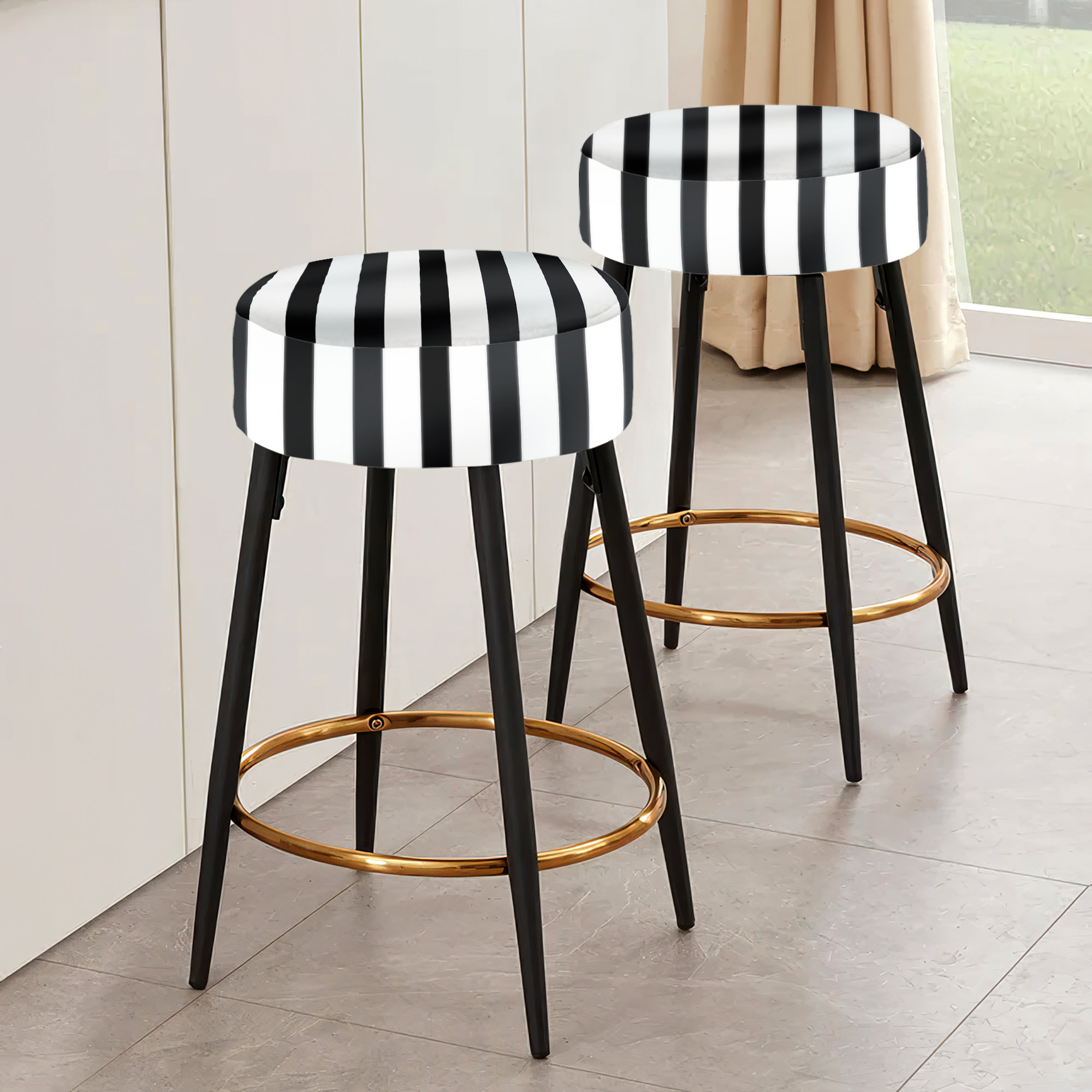 Design Art Black And White Striped Lines Harmony - Striped Bar Stools ...