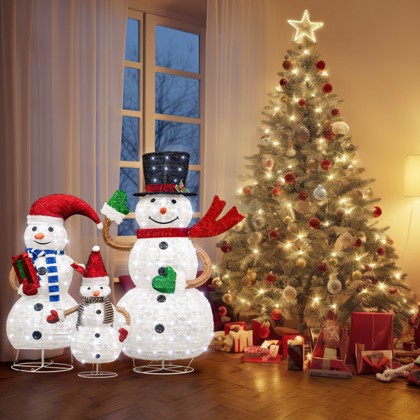 The Holiday Aisle® 3 Piece Christmas Lighted Snowman Family Display Set ...