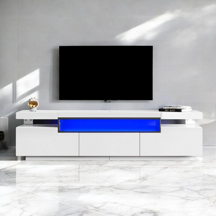Metro Lane White TV Stand Cabinet For 70-Inch TV High Gloss Unit With ...