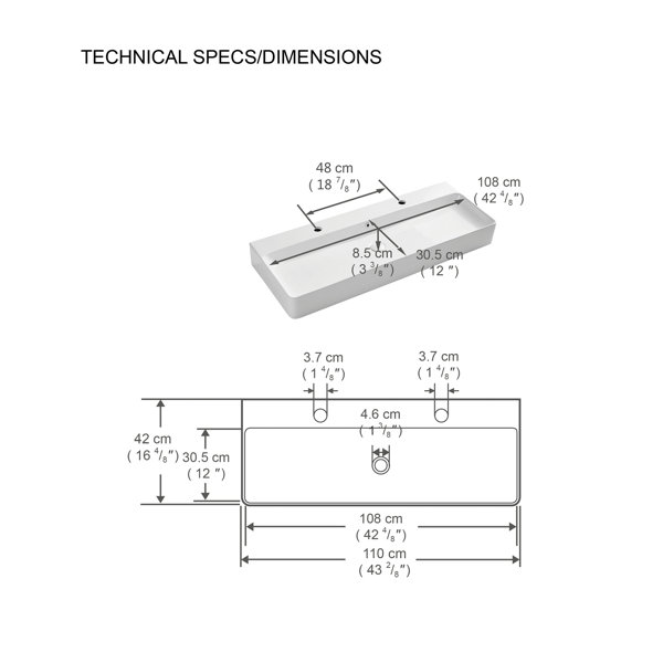 Eridanus Turner 43" W White Ceramic Rectangular Wall Mount/Vessel ...