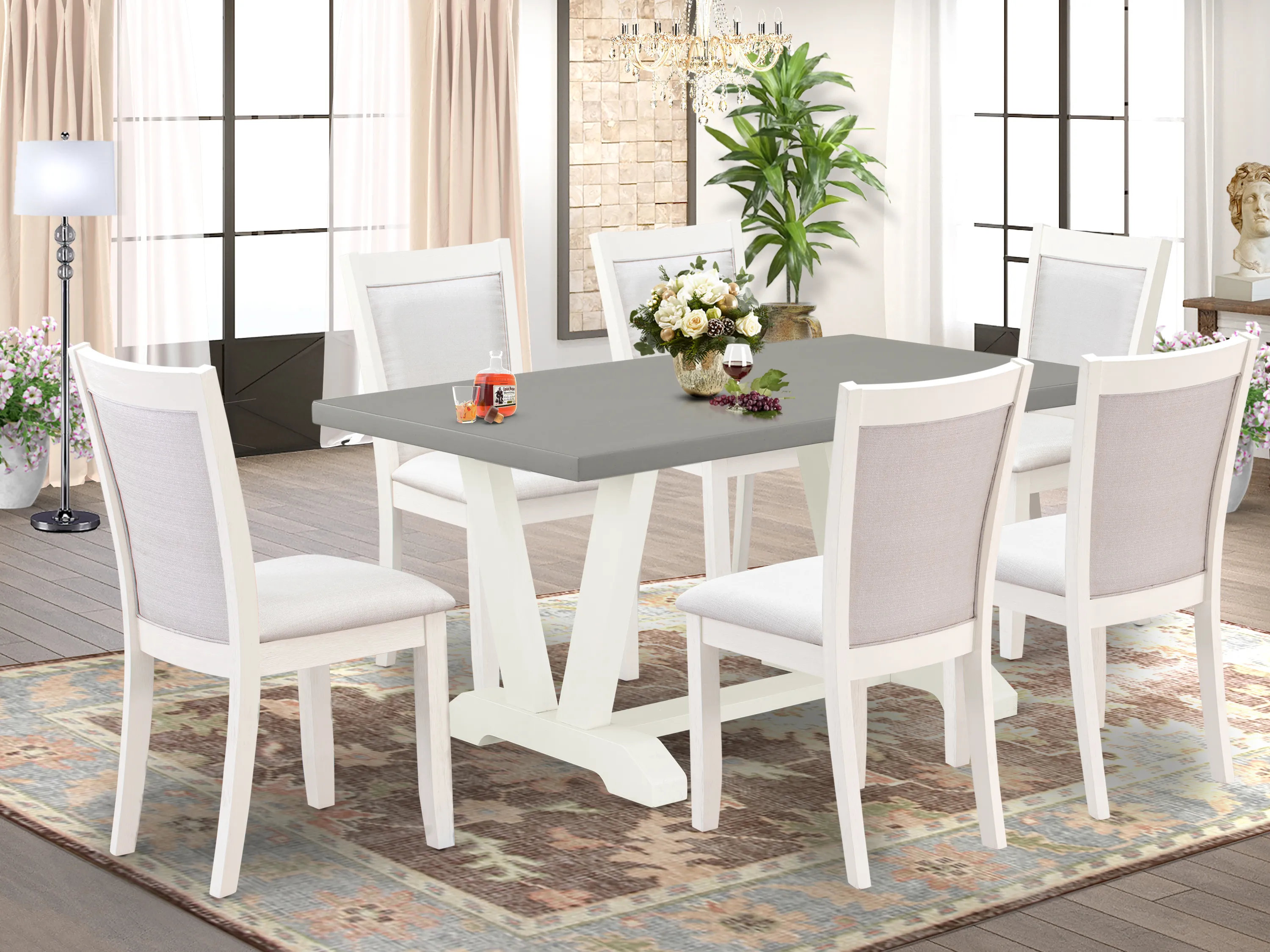 Rosalind Wheeler Scullion 7-PC Dining Set - a Rectangular Kitchen Table and 6 Linen Fabric ...