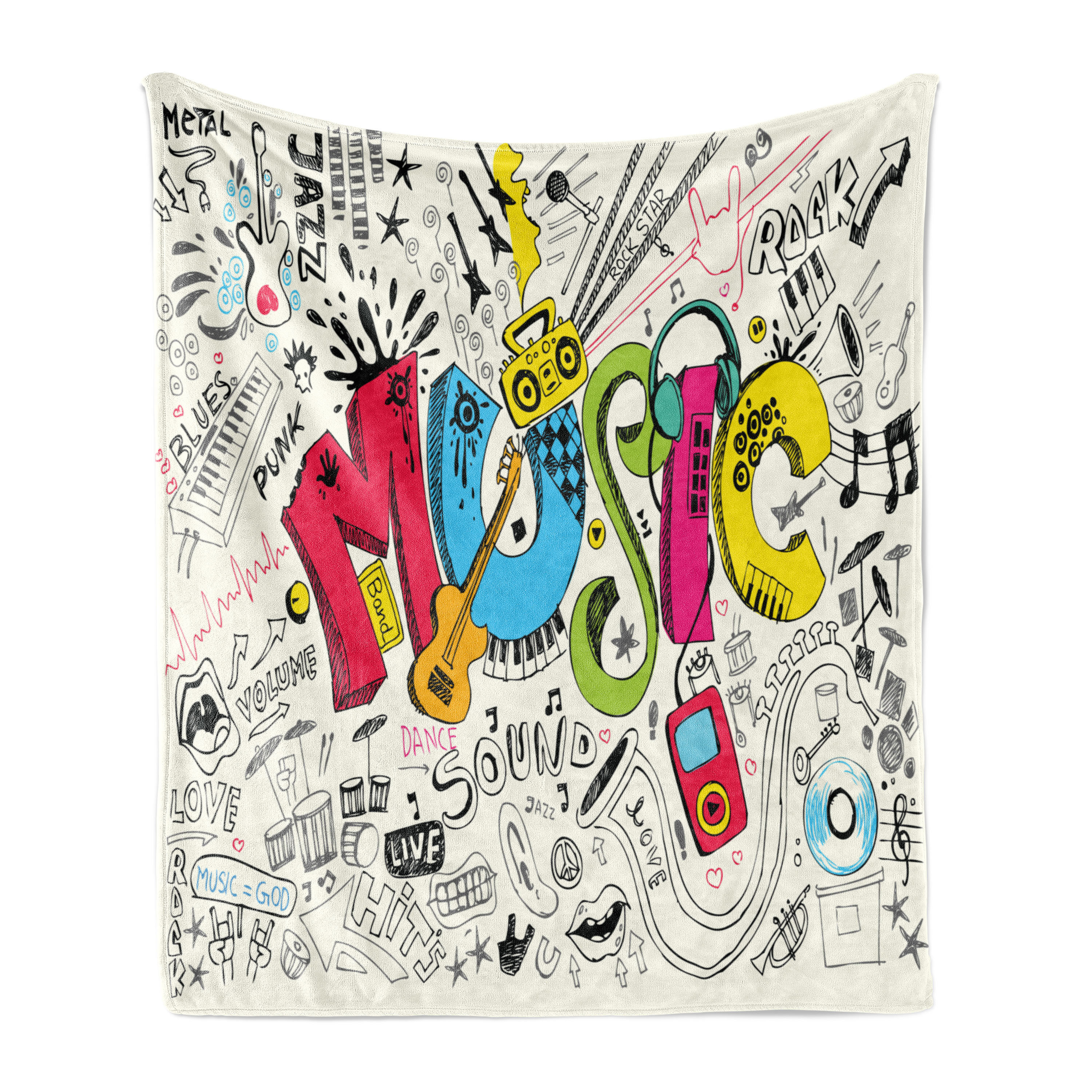 Ambesonne Music Fleece Throw Blanket Pop Art Doodle Style Art | Wayfair