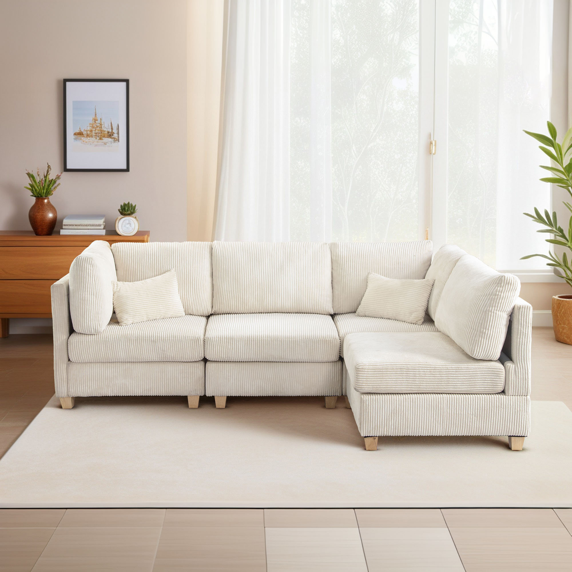 Ebern Designs 126-Inch Minimalist Modular Corduroy Cloud Sectional Sofa ...