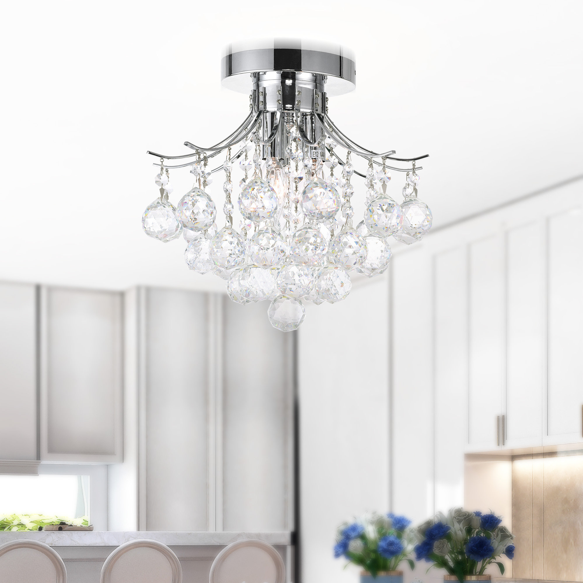 House of Hampton® Trenton 3 Light 12-Inch Crystal Flush Mount Ceiling ...