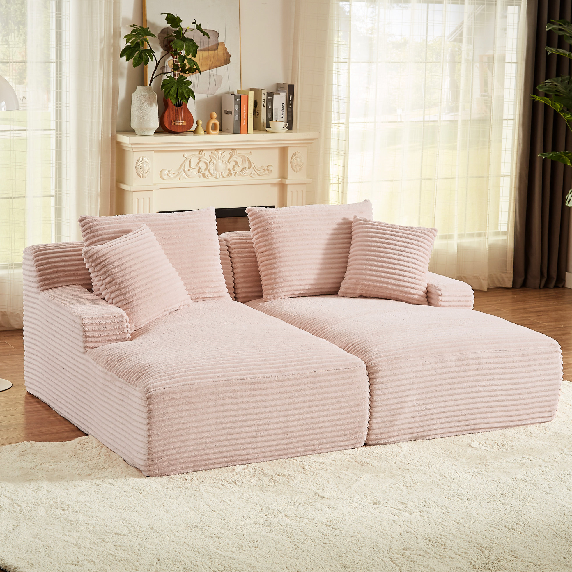 Mercer41 Corduroy 2 - Seat Compressible Double Chaise Lounge Spring ...