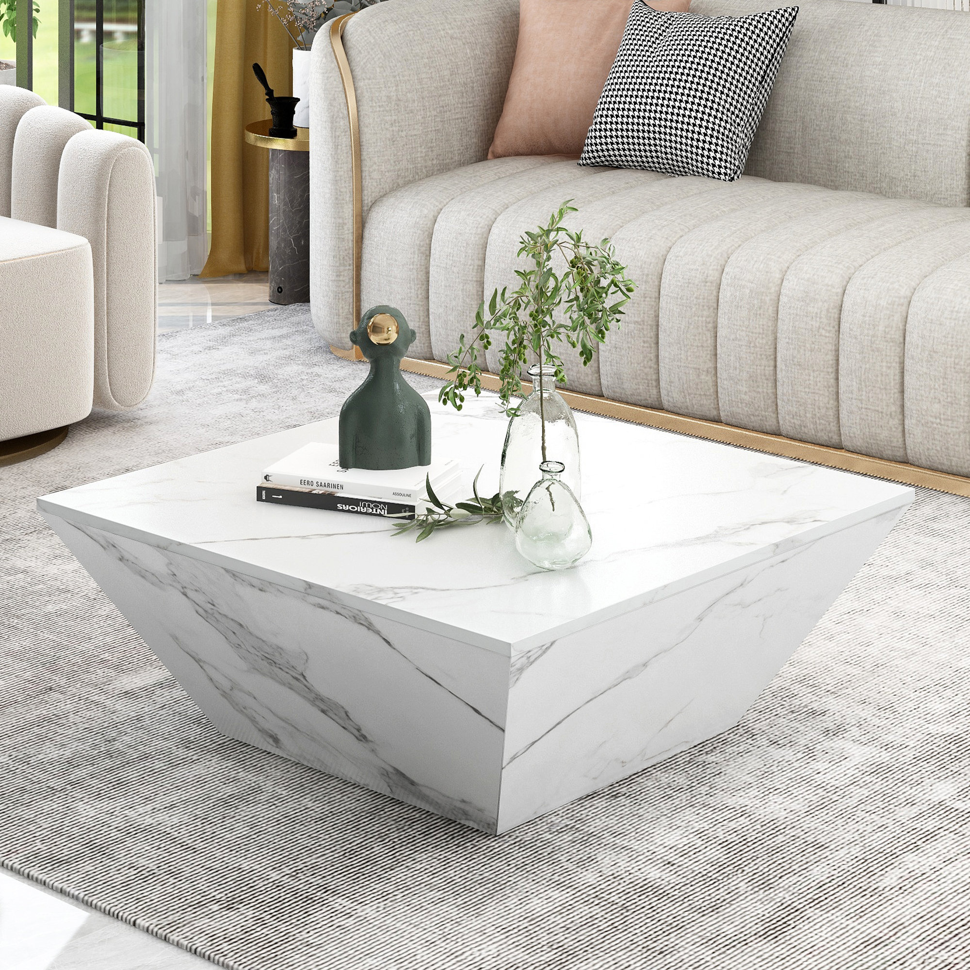 Pedestal marble coffee table store