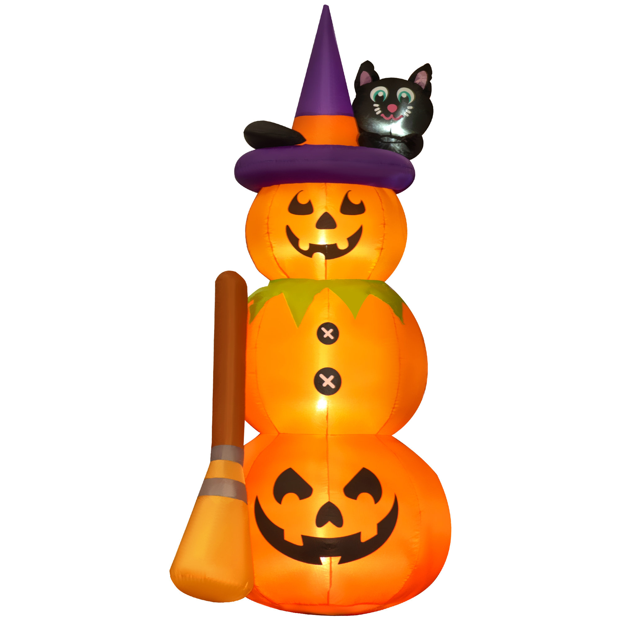 The Holiday Aisle® Halloween Pumpkin Man with Cat and Broom Inflatable ...