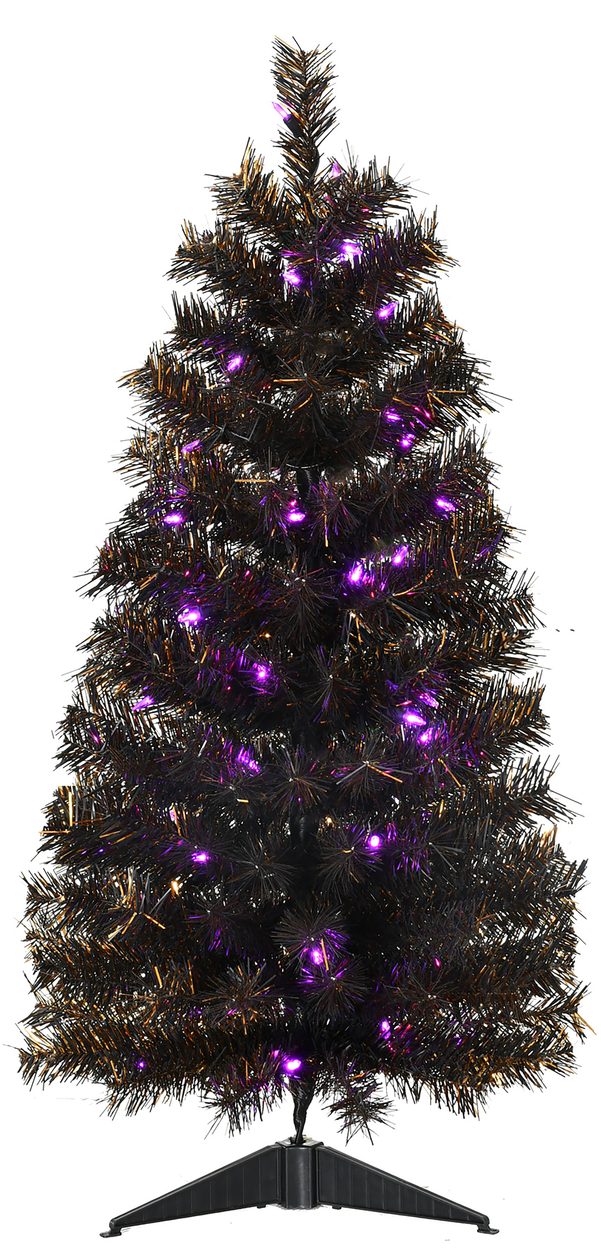 Haunted Hill Farm 36 in. Black Tinsel Tree with Purple LED Lights and ...