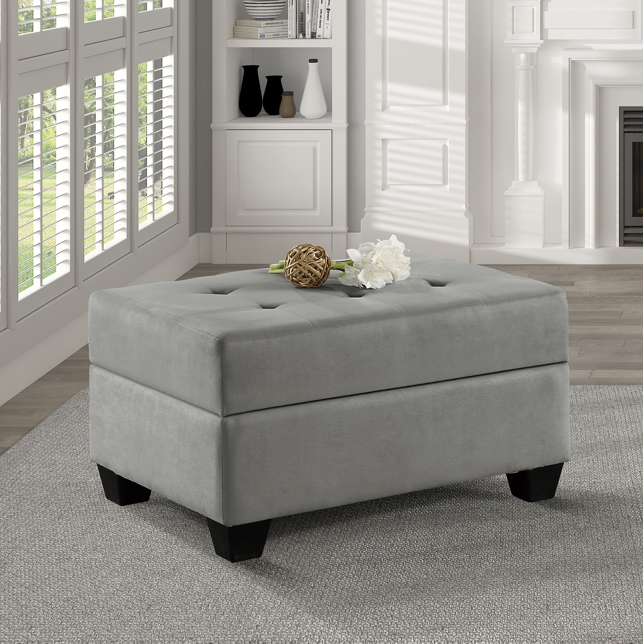 Ebern Designs Lenita 33" W Tufted Fabric Storage Cocktail Ottoman ...