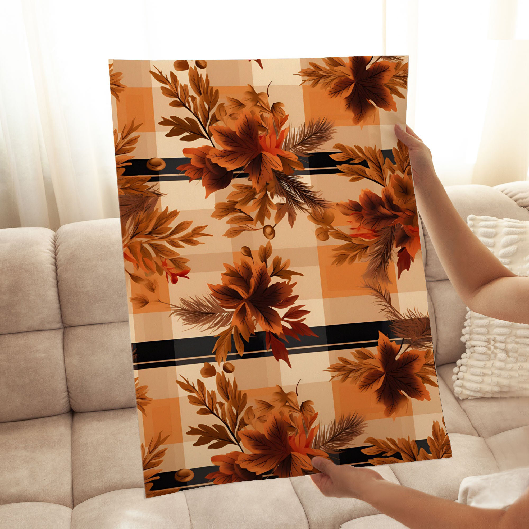 Winston Porter Holiday Fall Plaid and Leaves II Modern Unframed Art ...