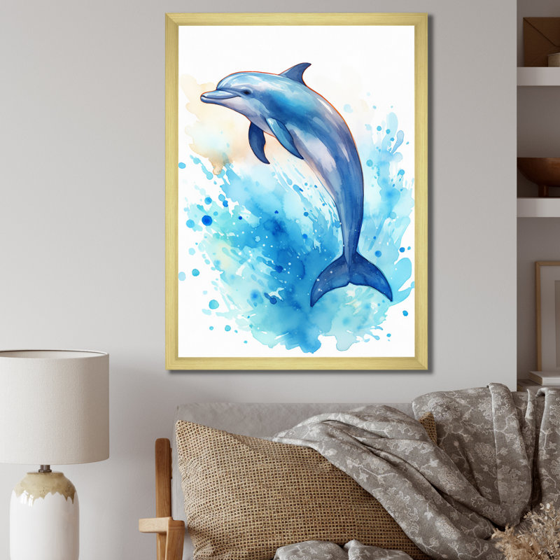 Highland Dunes Dolphin Canvas Wall Art, Cute Ocean Watercolor Animal ...