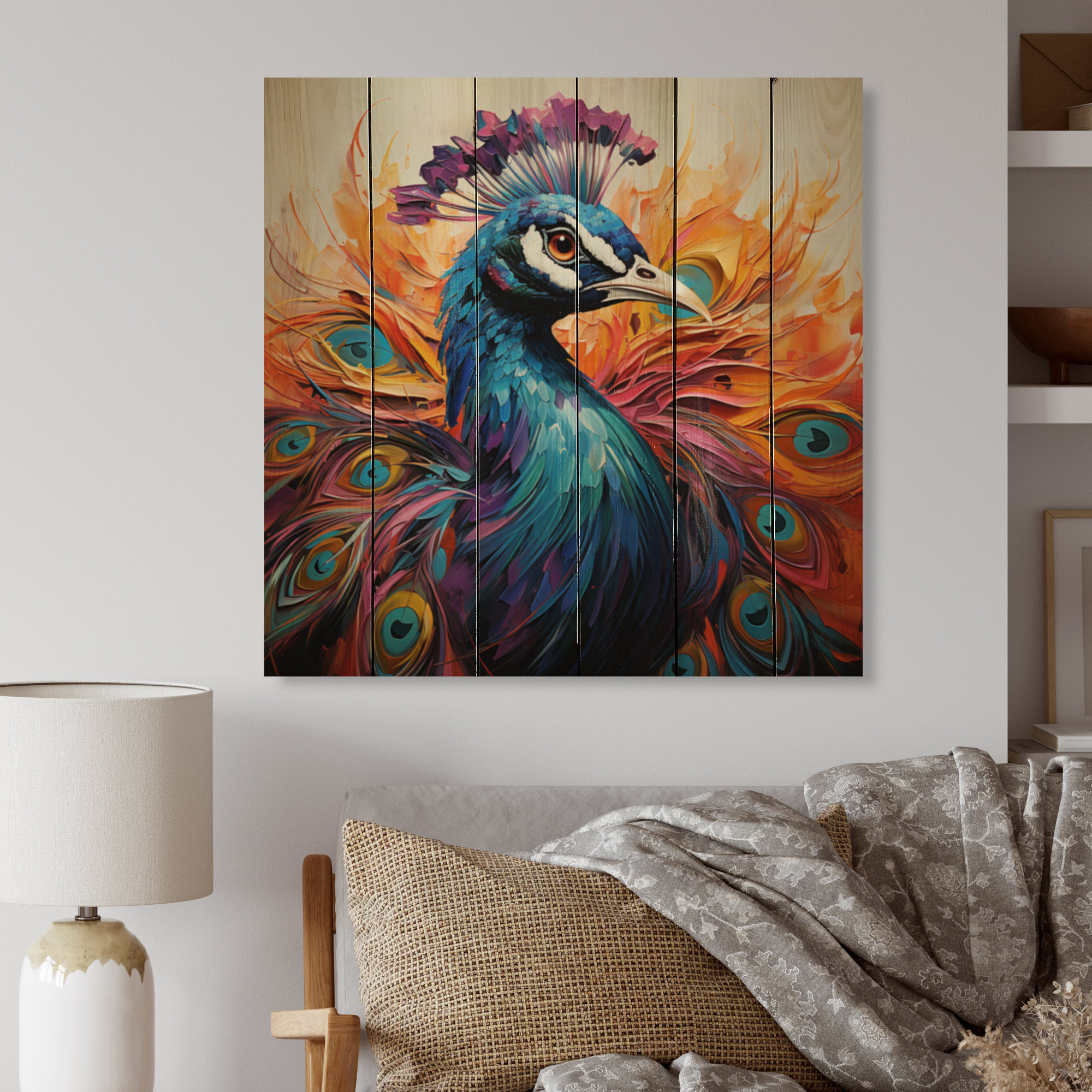 Bungalow Rose Aalyssa Red Peacock Fauvist Peacock Fauvism - Unframed ...