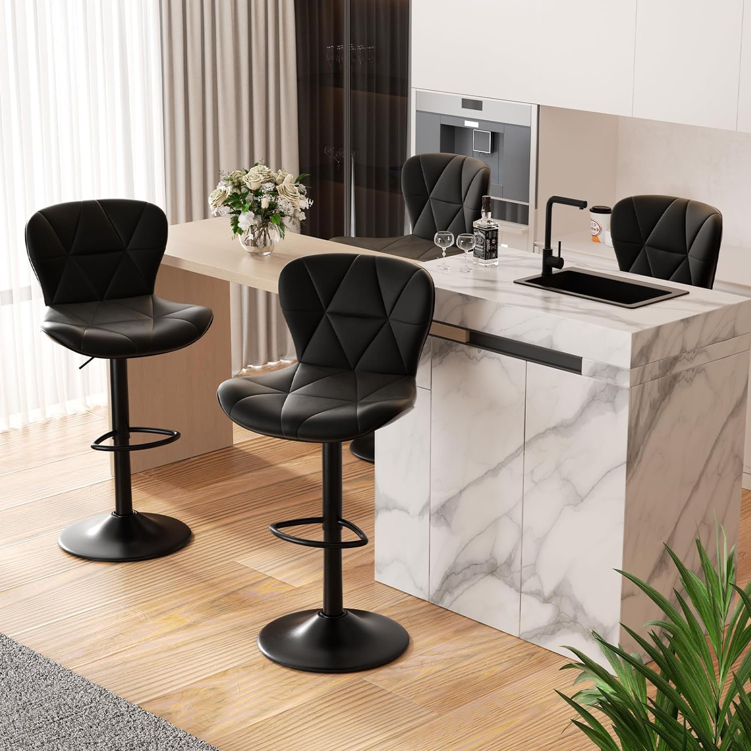 George Oliver Pet-Friendly Adjustable Height Swivel Bar Stool with Back ...