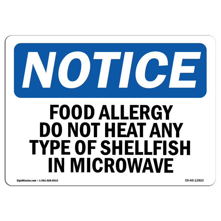 SignMission Notice - Food Allergy Do Not Heat Any Type of Shellfish ...