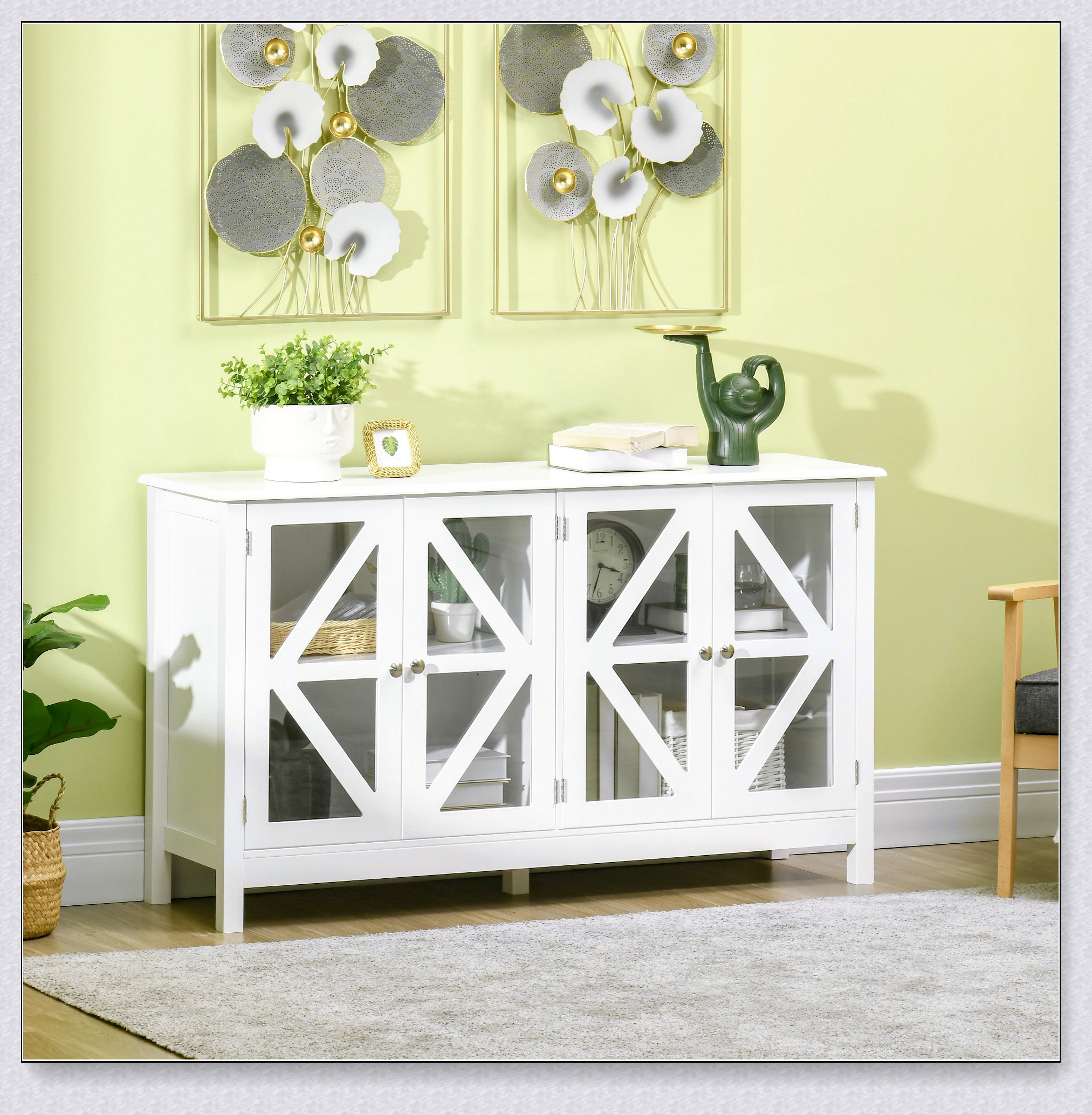 Ebern Designs Sideboard, Buffet Cabinet with 4 Tempered Glass Doors and Adjustable Storage Shelf ...
