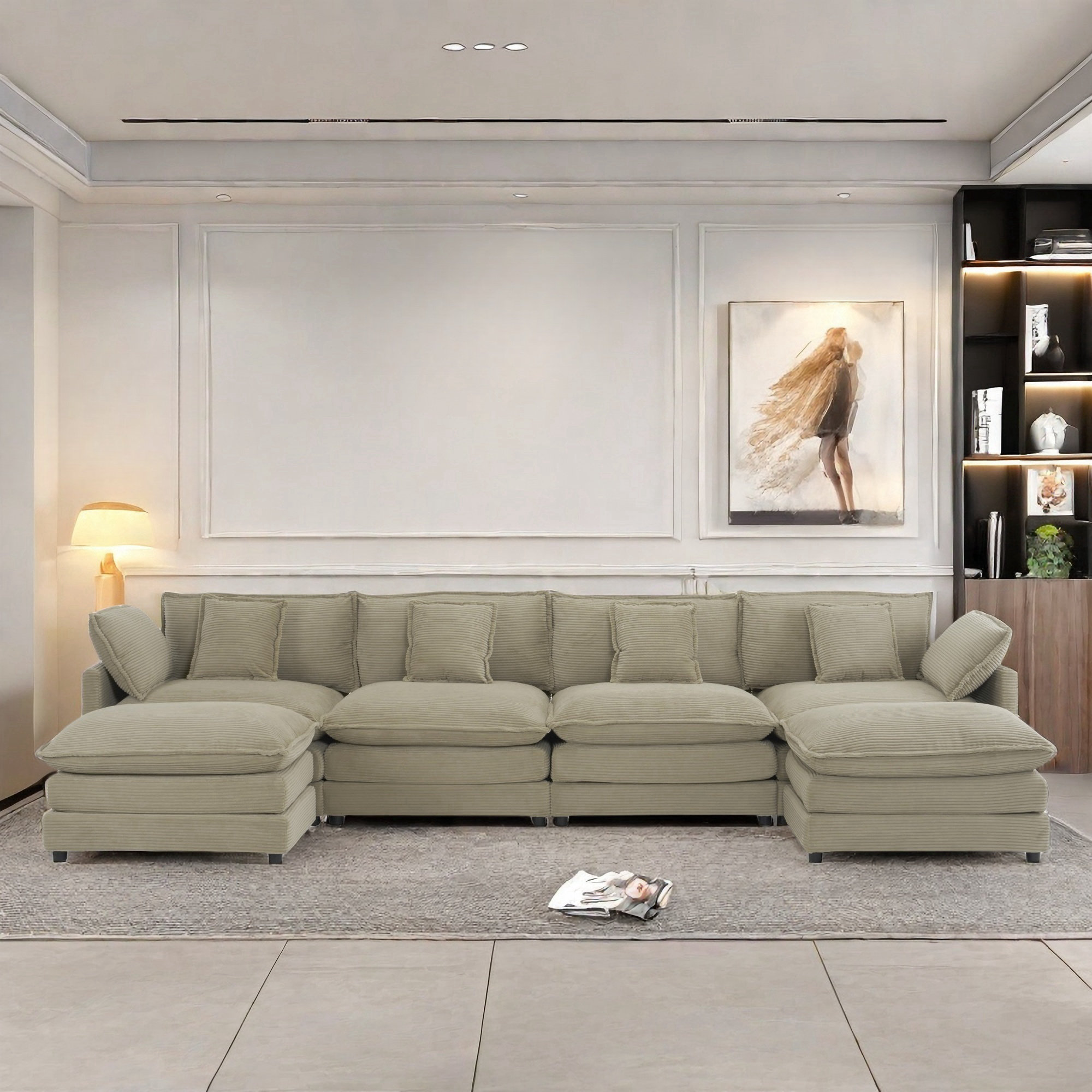 RADIANT DECOR 149.6" Modular Sofa With Side Pockets, 2 Movable Ottomans ...