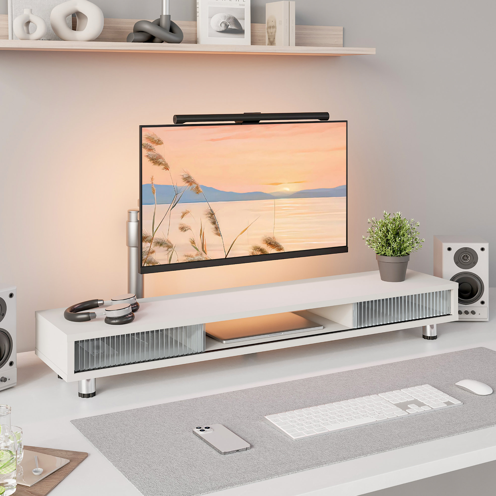 Hokku Designs Long Monitor Stands Riser for 2 Monitors with Sliding ...