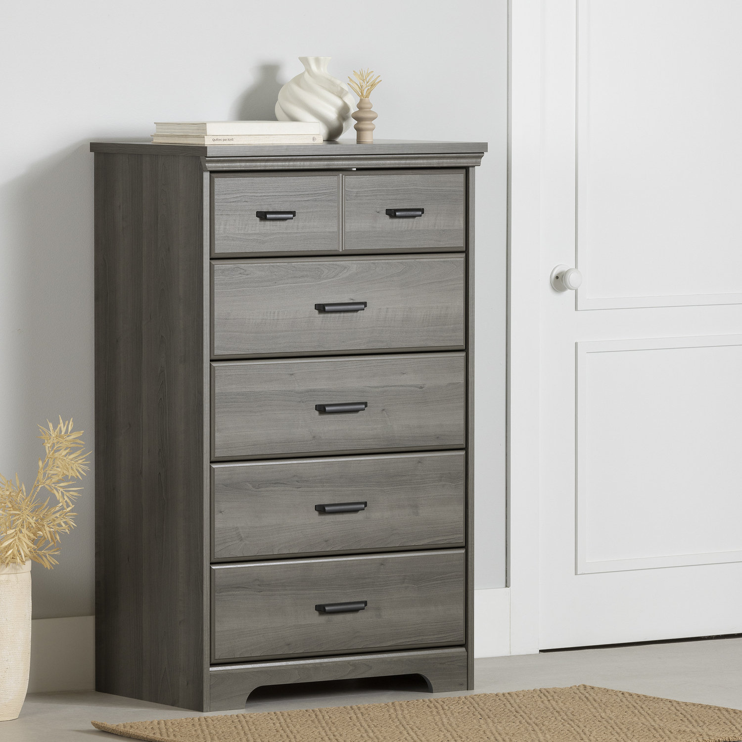 Red Barrel Studio® 5-Drawer Chest Dresser Gray Maple Versa | Wayfair