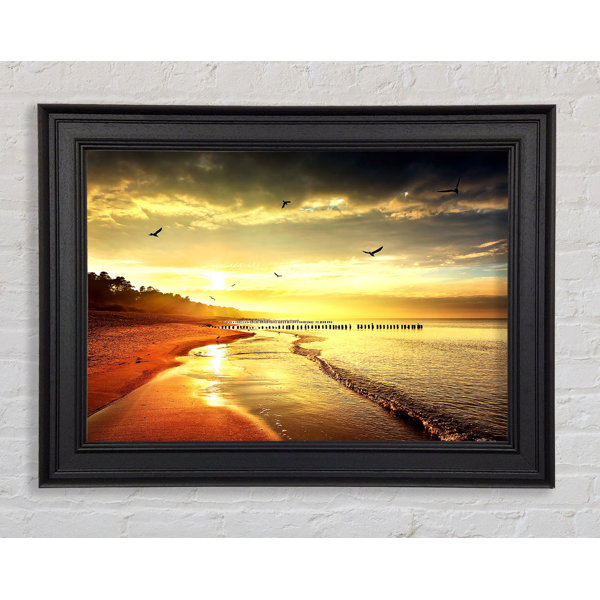 Highland Dunes Stunning Yellow Sunset Beach Framed Print | Wayfair.co.uk