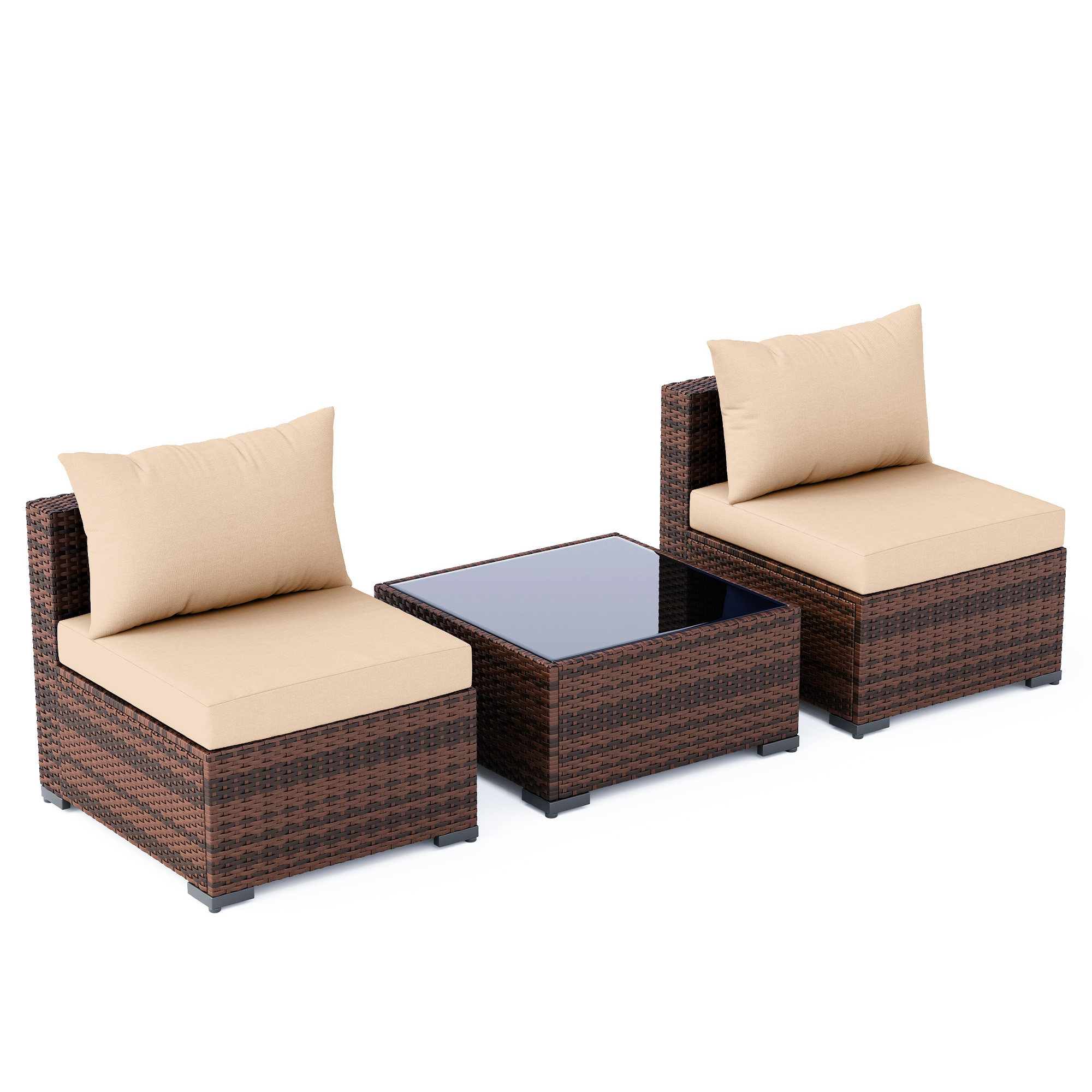 Ebern Designs 3-Piece Single Sofa Set Modular Outdoor All-Weather ...