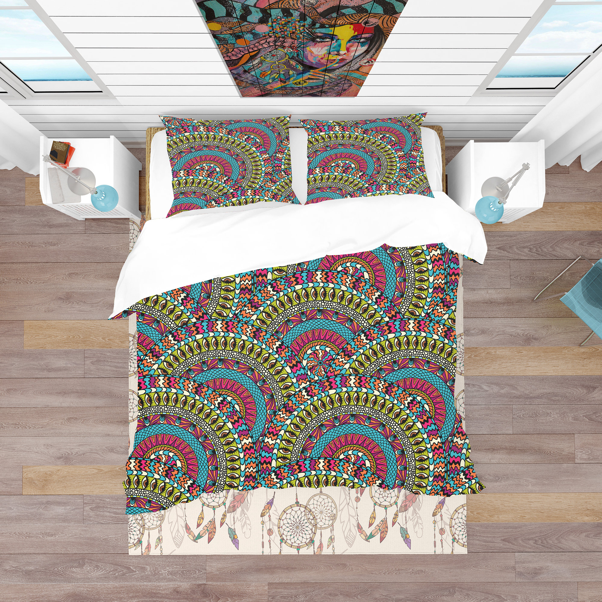 Design Art Colorful Ethnicity Round Ornament - Bohemian Abstract Duvet ...