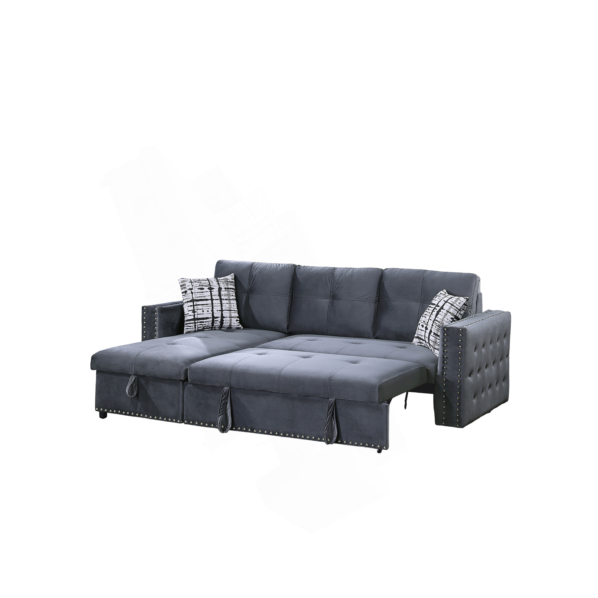 House of Hampton® Velvet Convertible Sectional Sofa Pull Out Bed Couch ...