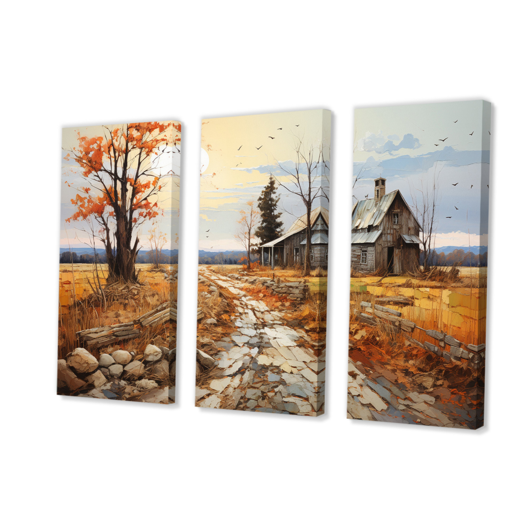 Winston Porter Countryside Rustic Barn Patchwork I On Canvas 3 Pieces ...