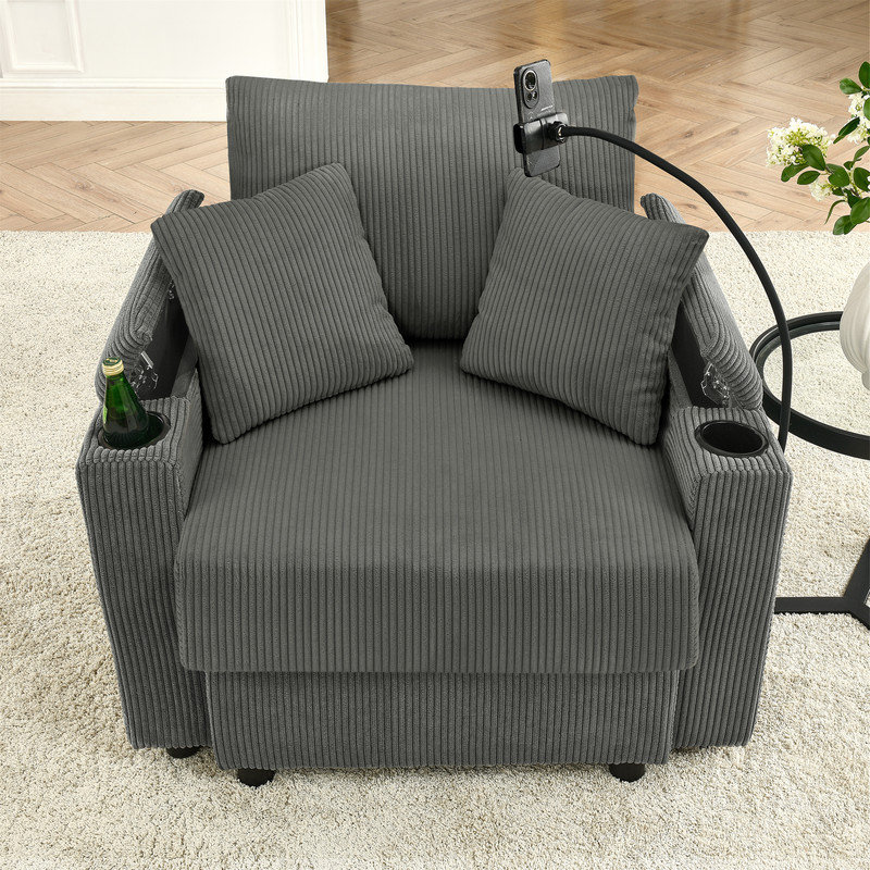 Mercer41 Modern Storage Accent Chair with Cup Holders Cushioned Lounge ...