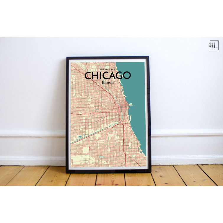 OurPoster.com 'Chicago City Map' Graphic Art Print Poster in Tricolor ...