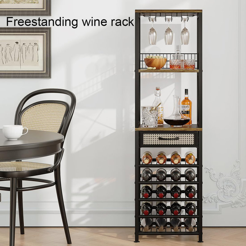 Mercer41 Wine Rack Freestanding Floor Bar Cabinet,Black+Rustic | Wayfair