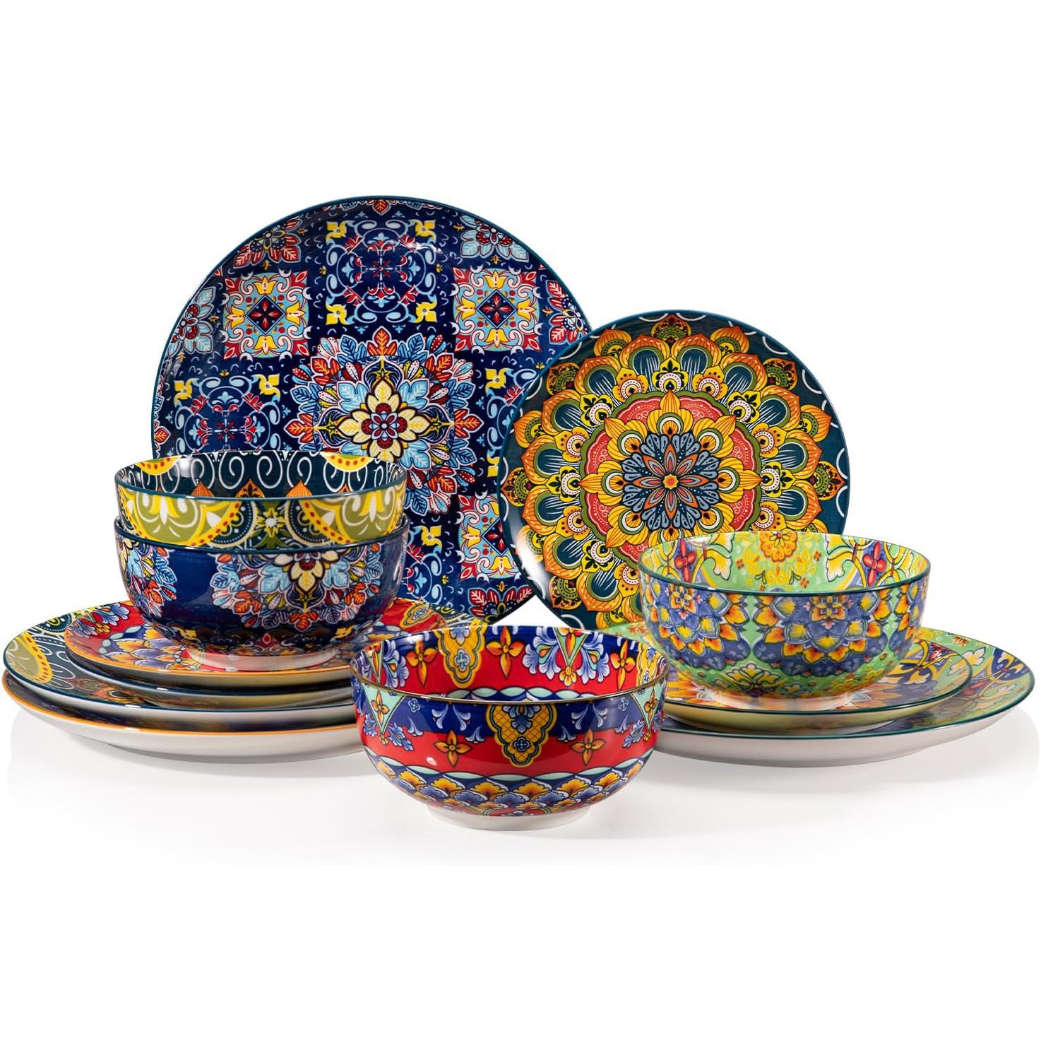 World Menagerie 12 Pieces Ceramic Dinnerware Sets For 4 Boho Plates And ...
