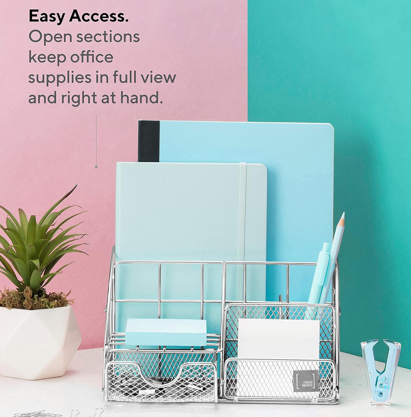 Latitude Run® Chrome Wire Mesh Desk Organizer - 5 Compartments, Sliding ...