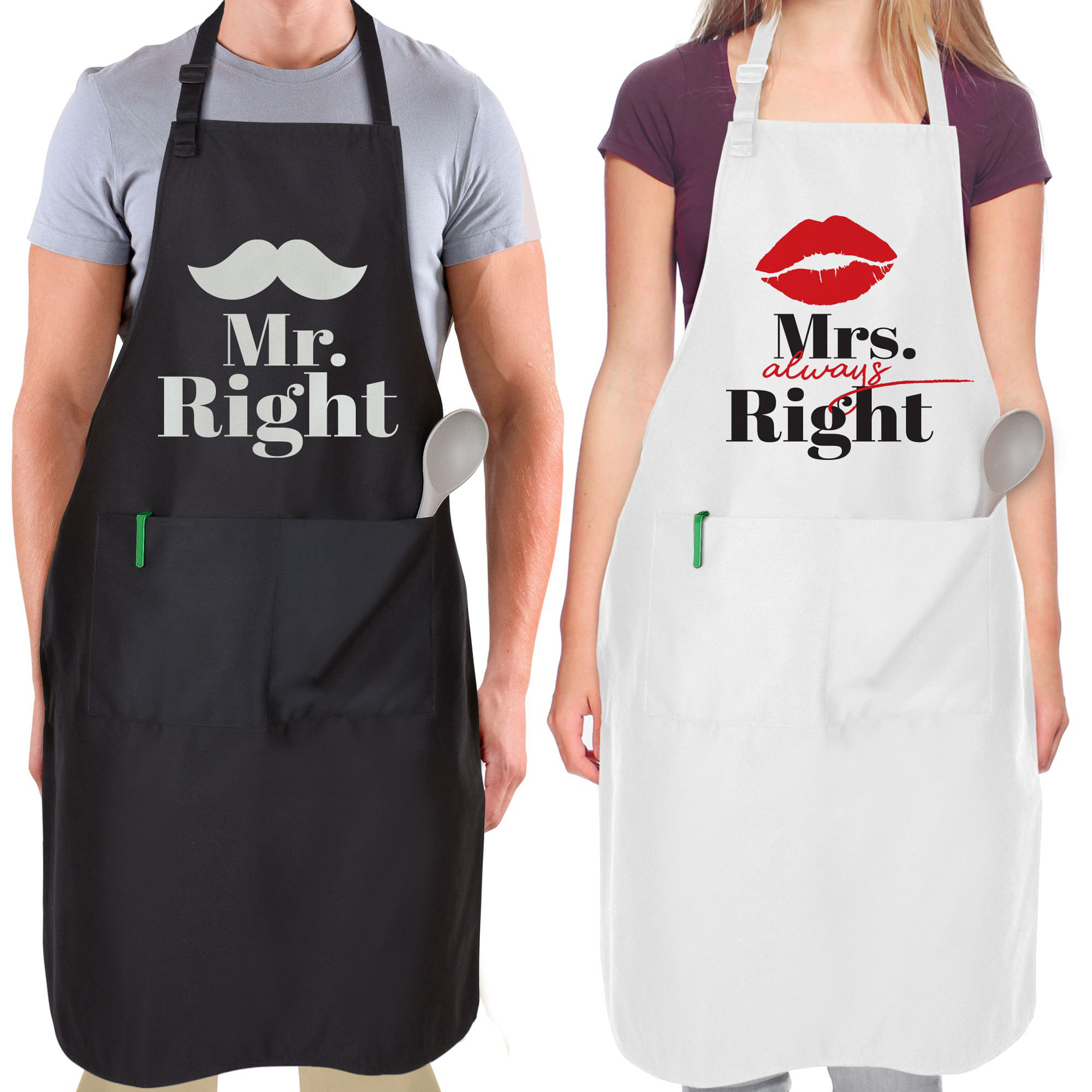 Trinx Zulay Kitchen 2-Pack Funny Aprons for Women Men & Couples Black Apron with Pockets Mr ...