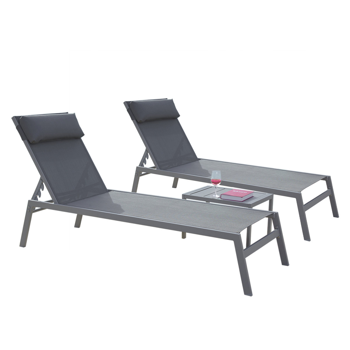 Latitude Run® Outdoor Metal Chaise Lounge with Table (3 -Pieces ...