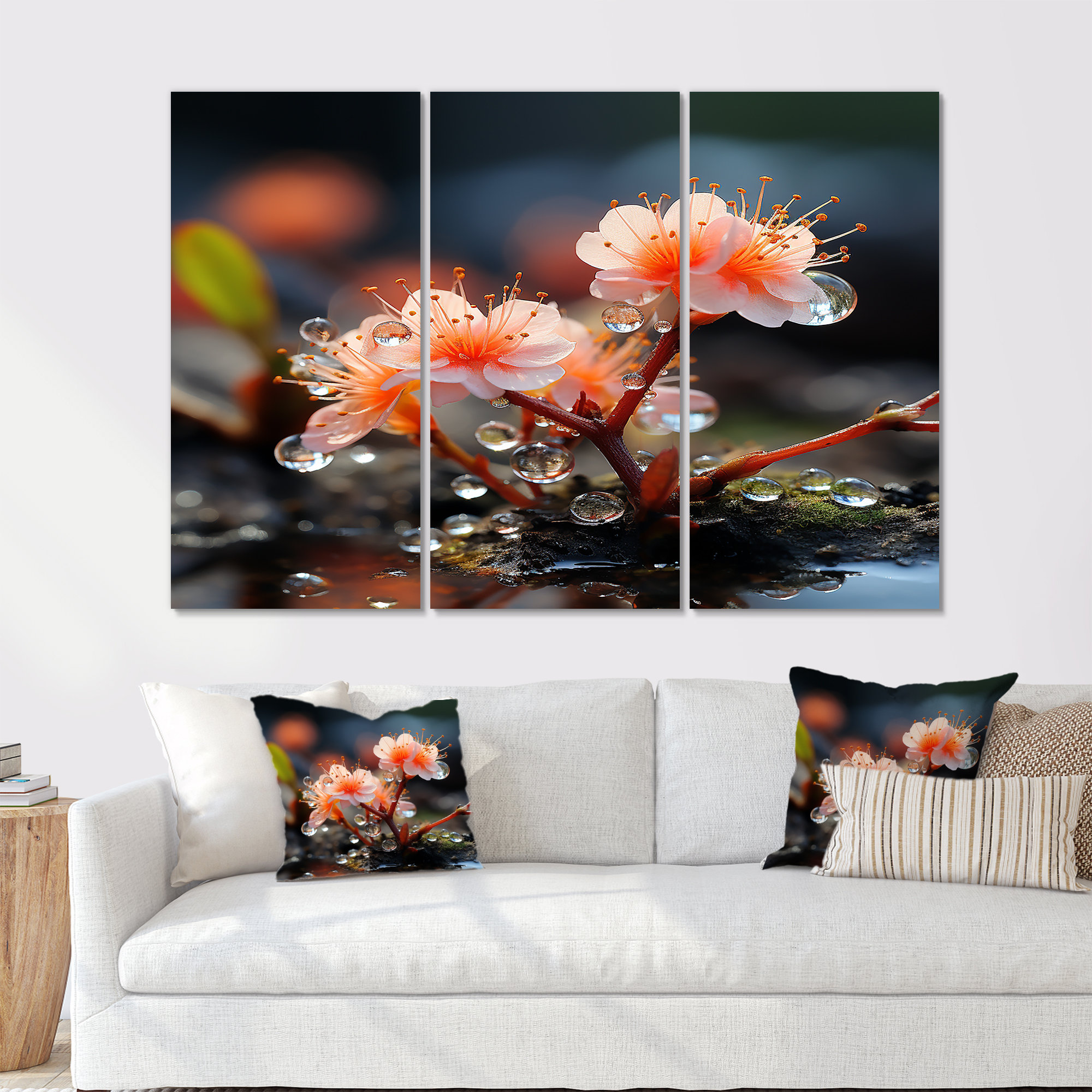 Design Art Blooming Apple Blossom Morning Dew Cloe - Apple Blossom Wall ...