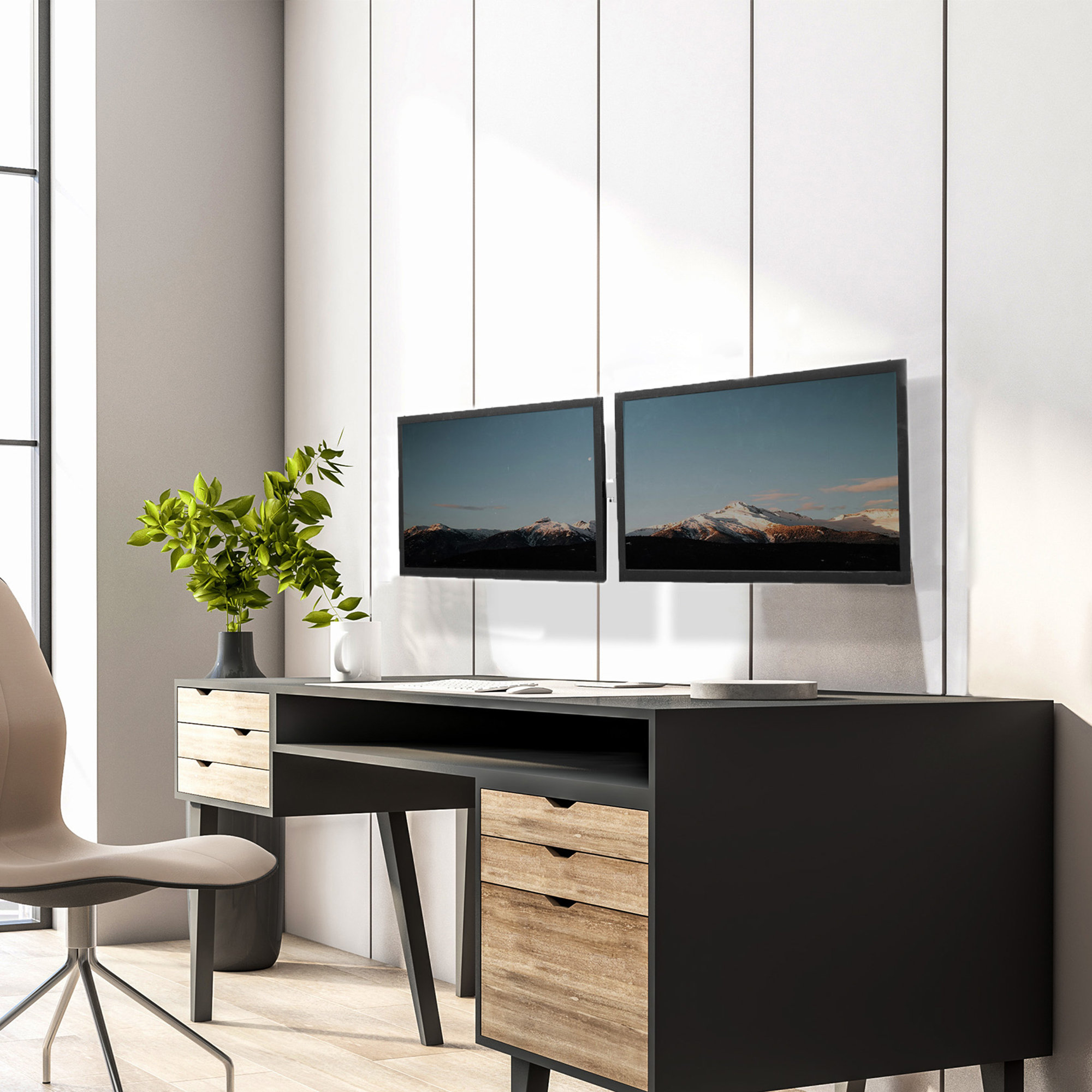 VIVO White Steel Telescoping Flush Wall Mount for Dual 21" to 32 ...