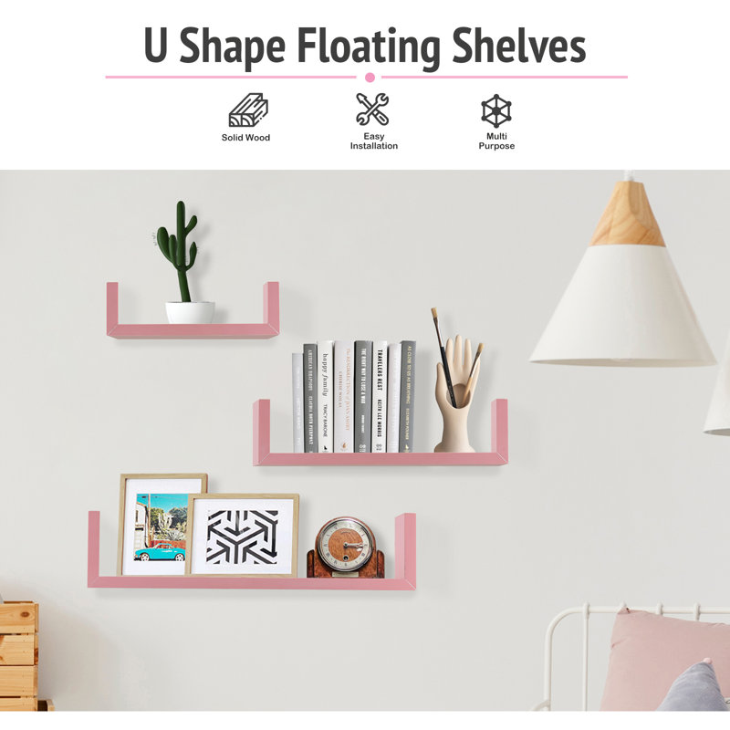 Latitude Run® Keokee 3 Pieces U Shaped Floating Float Shelves Glossy ...