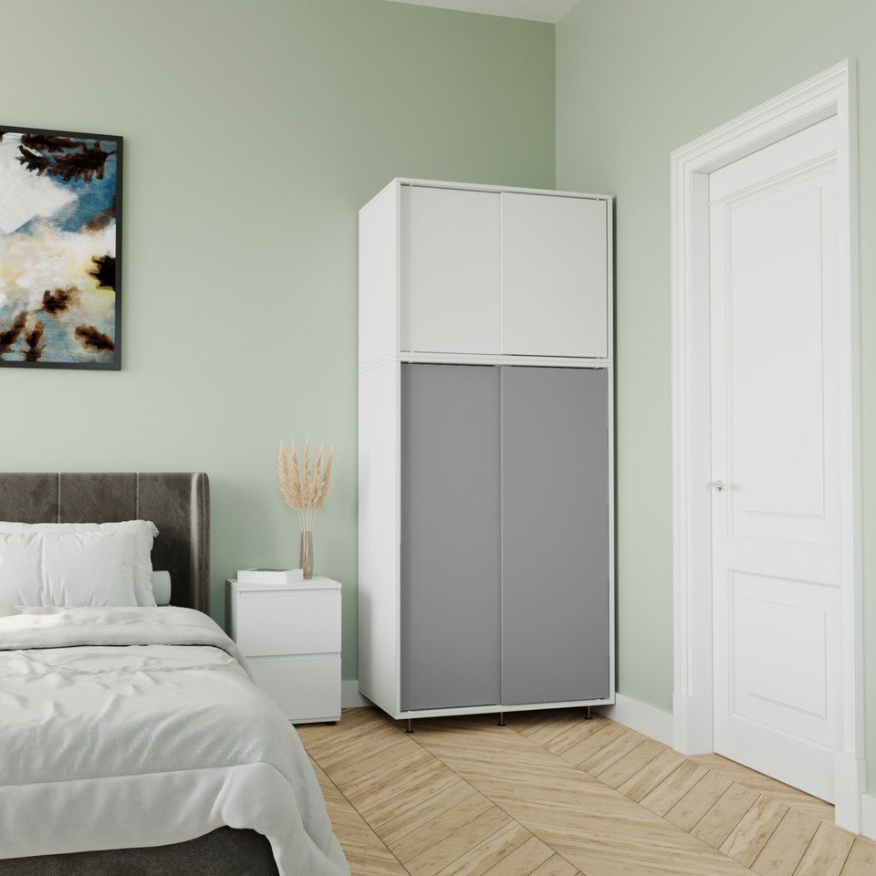 17 Stories 180cm Black Carcass with 4 Sliding Grey Doors Wardrobe ...