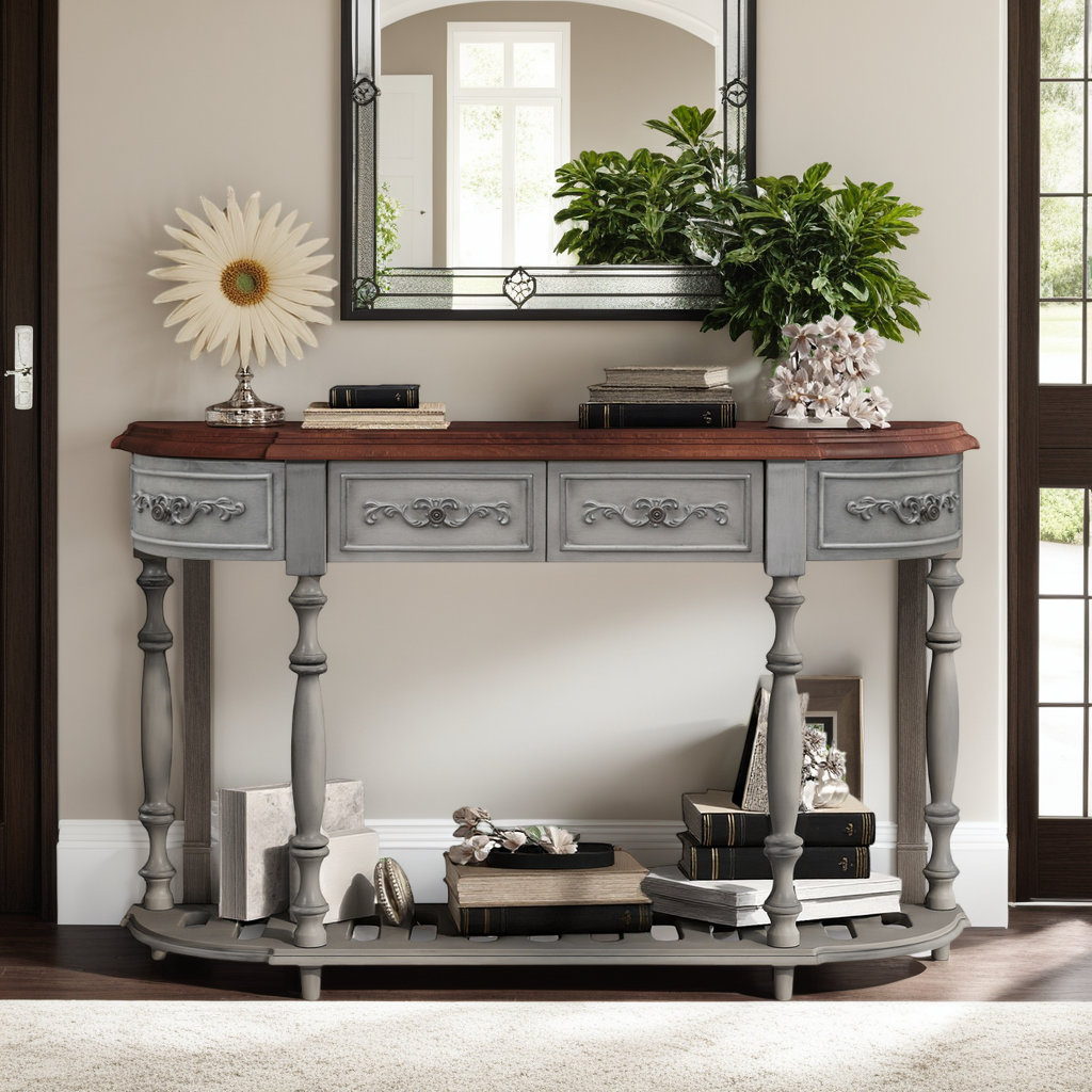 Alcott Hill® Classic 52'' Console Table with Four Drawers & Open Shelf ...