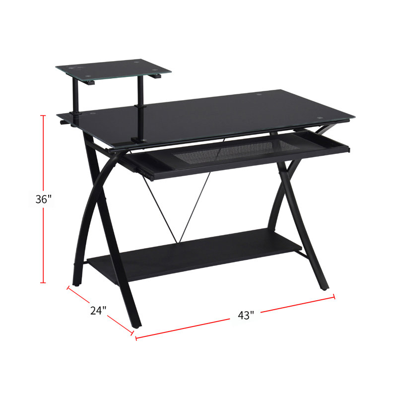 Ebern Designs 43" Groh Black Glass Computer Desk & Reviews | Wayfair