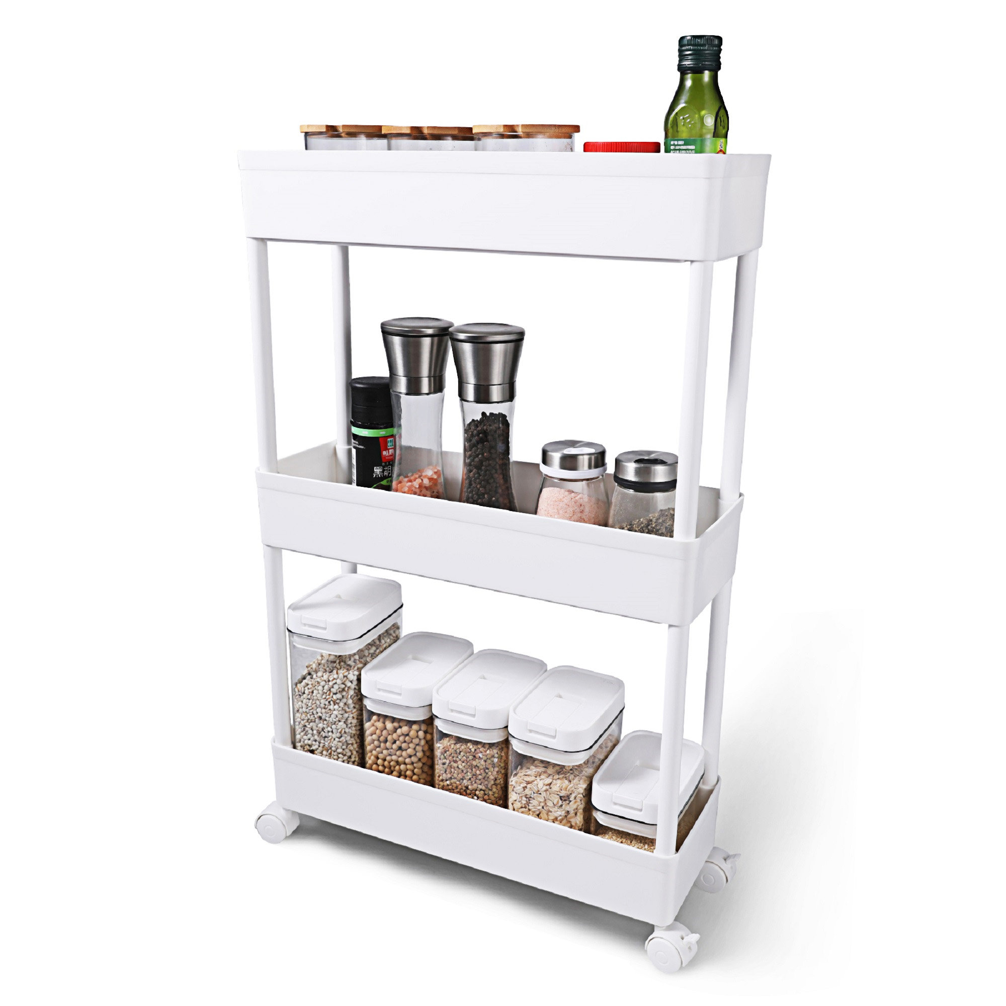Rebrilliant Storage Shelf On Wheels 3 Tier Classic Storage Rolling Cart ...