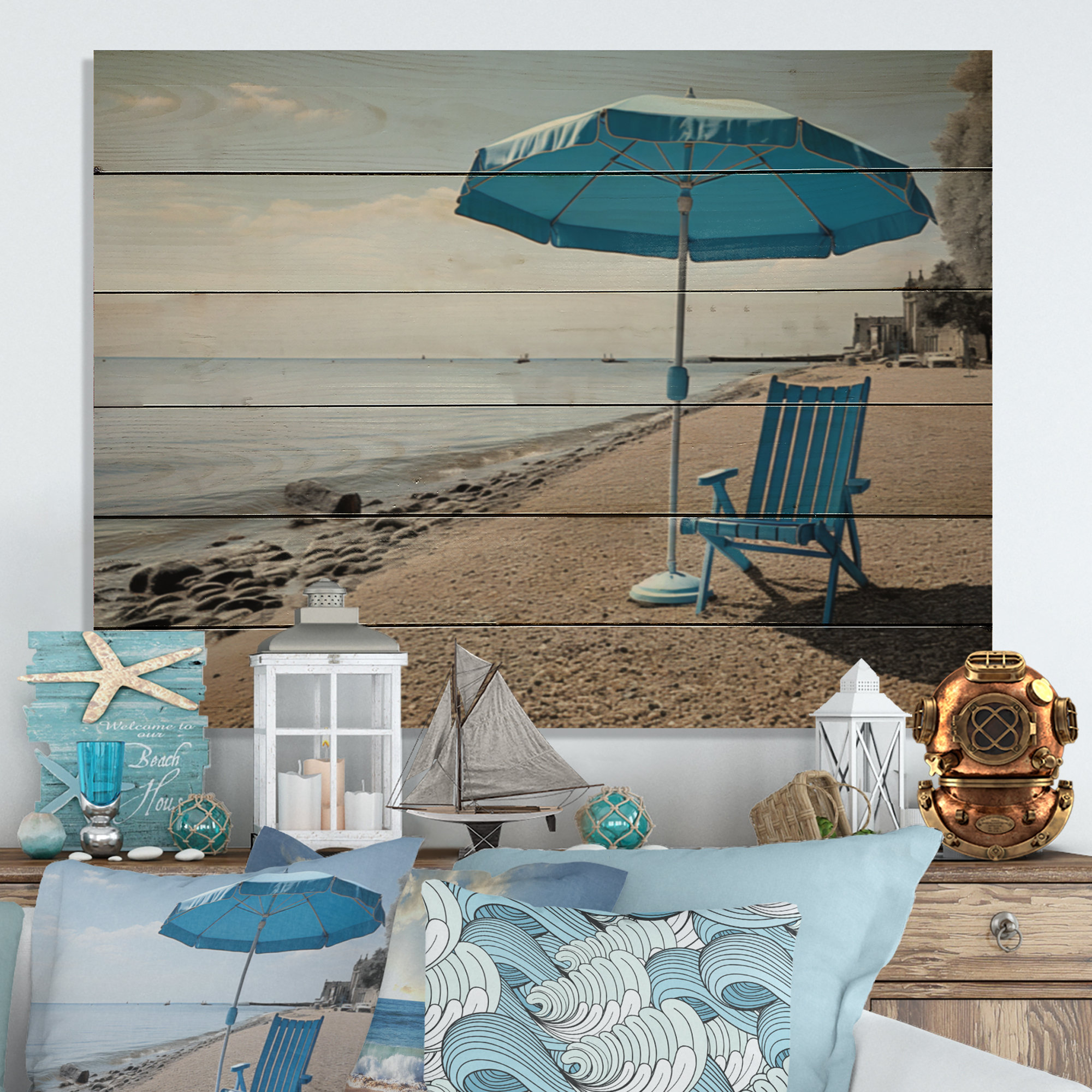 Dovecove Blue Beach Chair Monochrome I - Nautical & Beach Print On ...