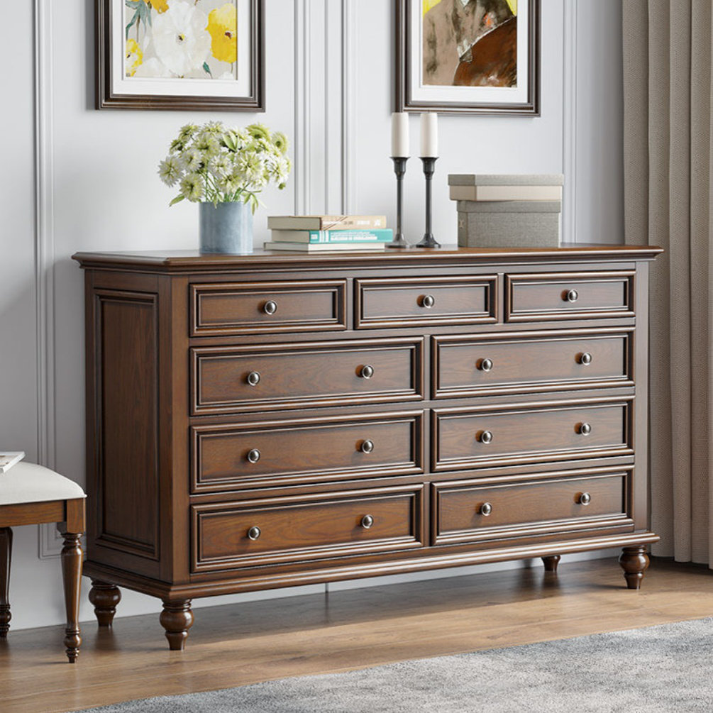 Dream cabinet Retro Style All Solid Wood Entrance Cabinet 9 - Drawer ...